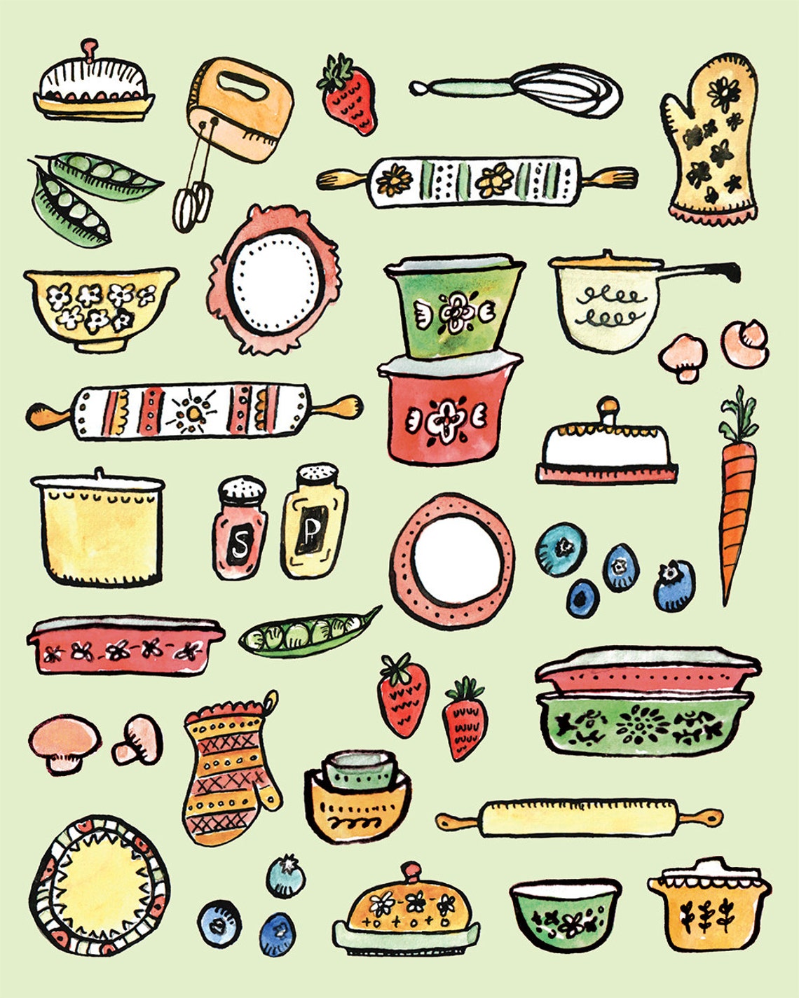 Kitchen Art Print Cute Kitchen Art Vintage Pyrex Artwork | Etsy