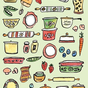 Kitchen Art Print, Cute Kitchen Art, Vintage Pyrex Artwork, Pots and ...