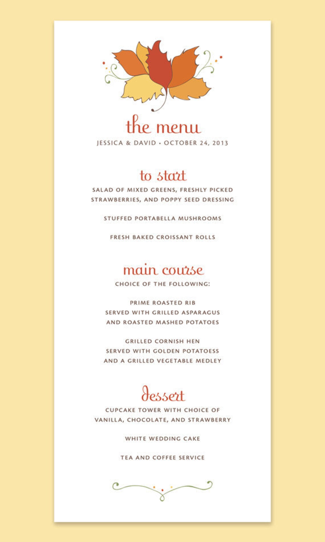Fall Wedding Menu Card With Autumn Leaves Fall Menu Card - Etsy
