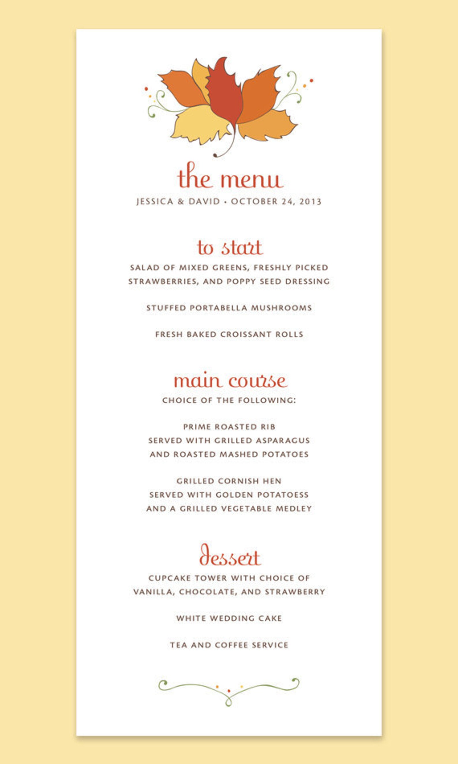 Fall Wedding Menu Card With Autumn Leaves Fall Menu Card - Etsy