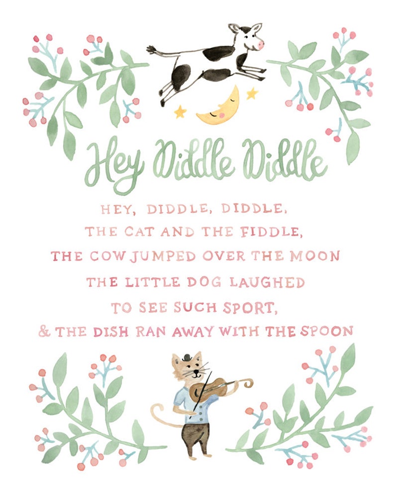 Nursery Rhyme Art Print Nursery Art Print Hey Diddle Diddle - Etsy