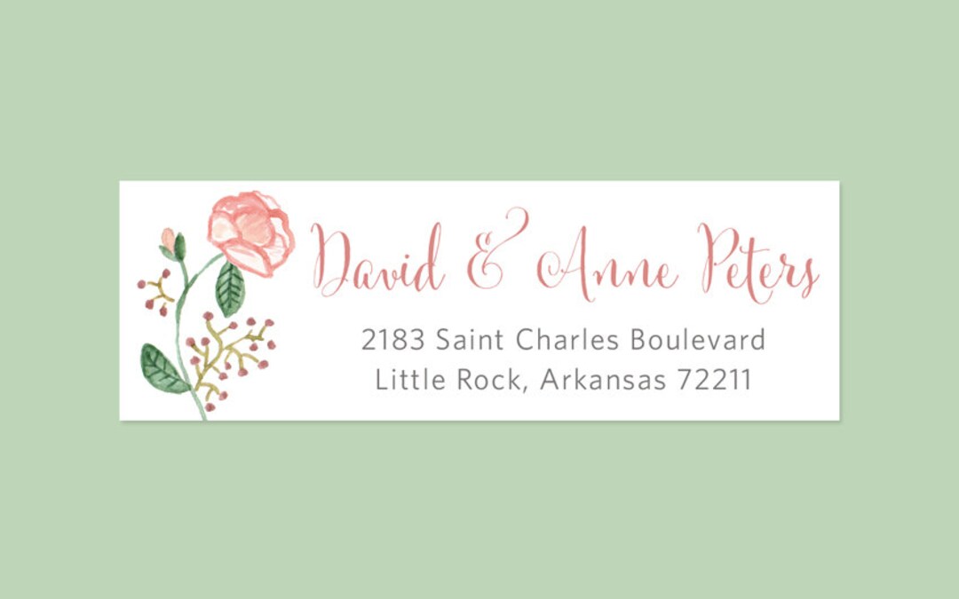 Watercolor Flower Return Address Label Sticker With Pink Watercolor ...