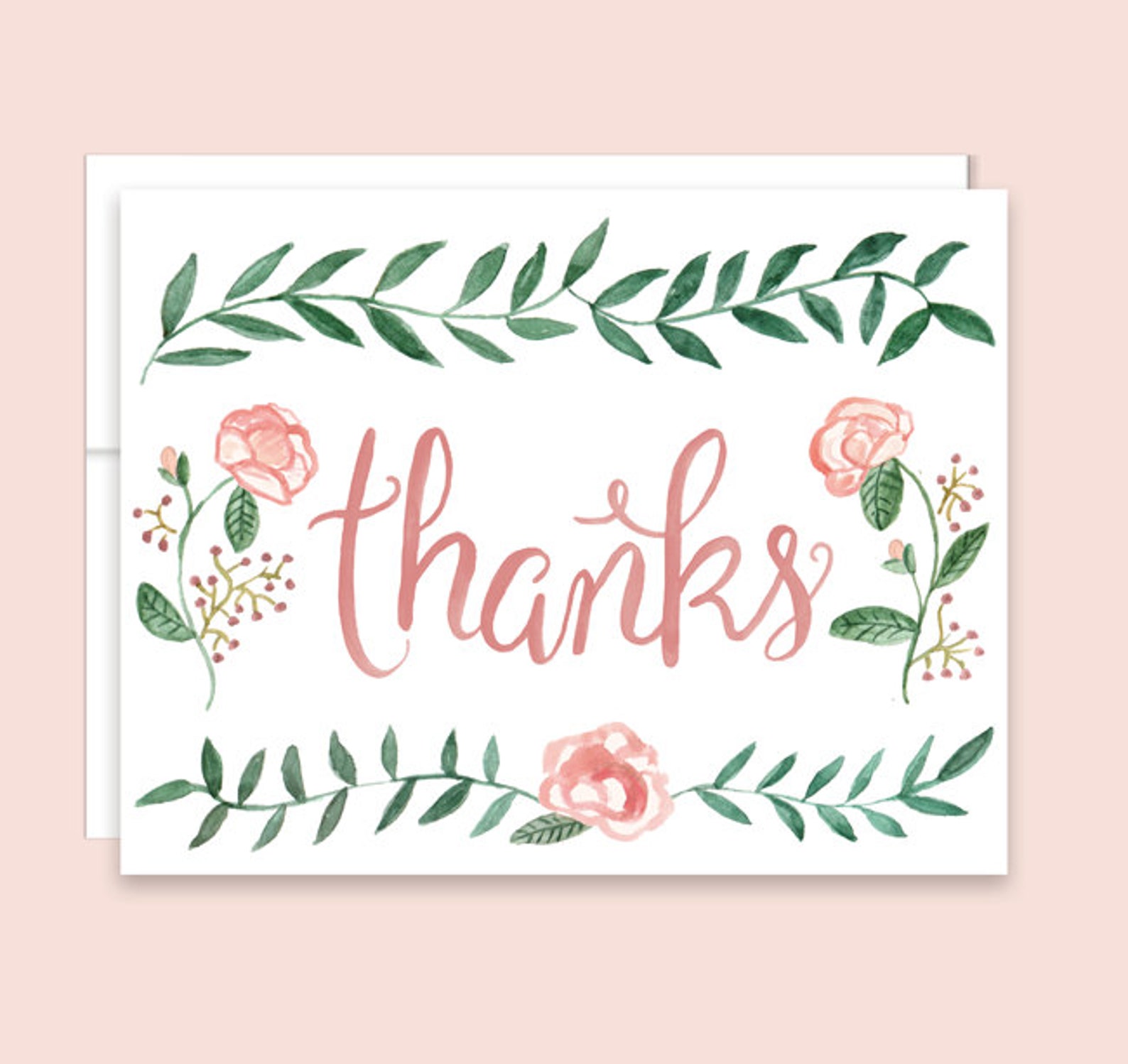 Watercolor Rose Thank You Notes Watercolor Flower Border - Etsy