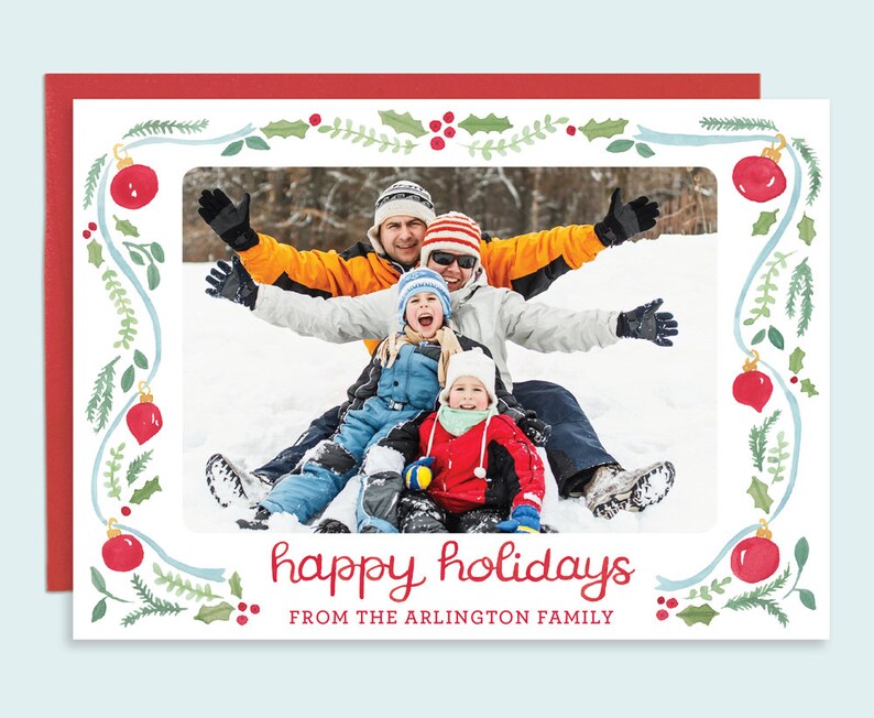Holiday Photo Cards With Watercolor Border Watercolor - Etsy