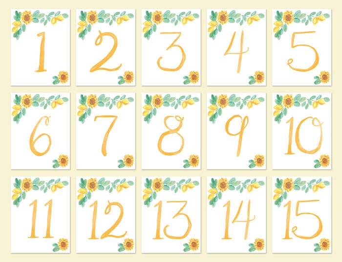 Sunflower Table Numbers Summer Wedding Table Numbers Lemon | Etsy