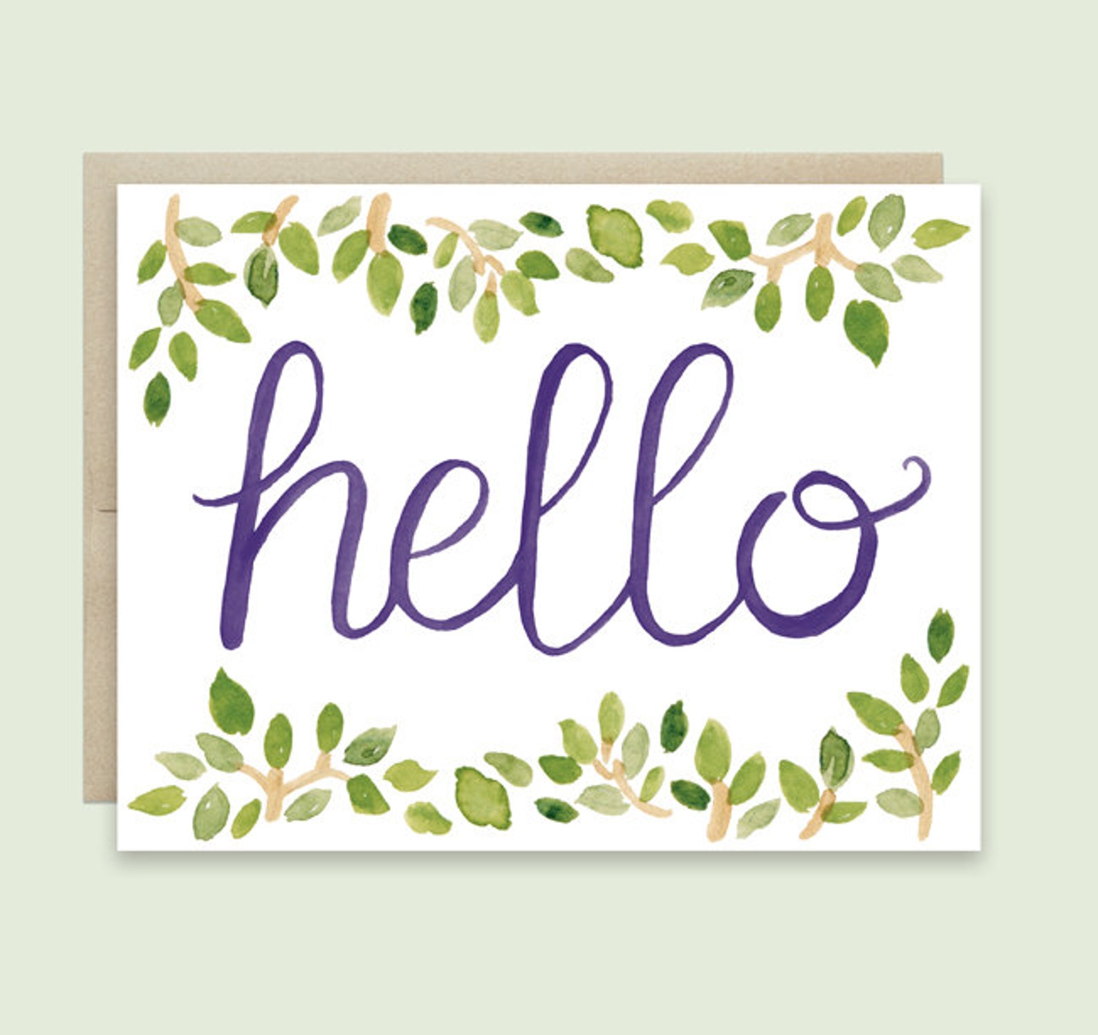Hello Greeting Card Just Because Greeting Card Watercolor - Etsy