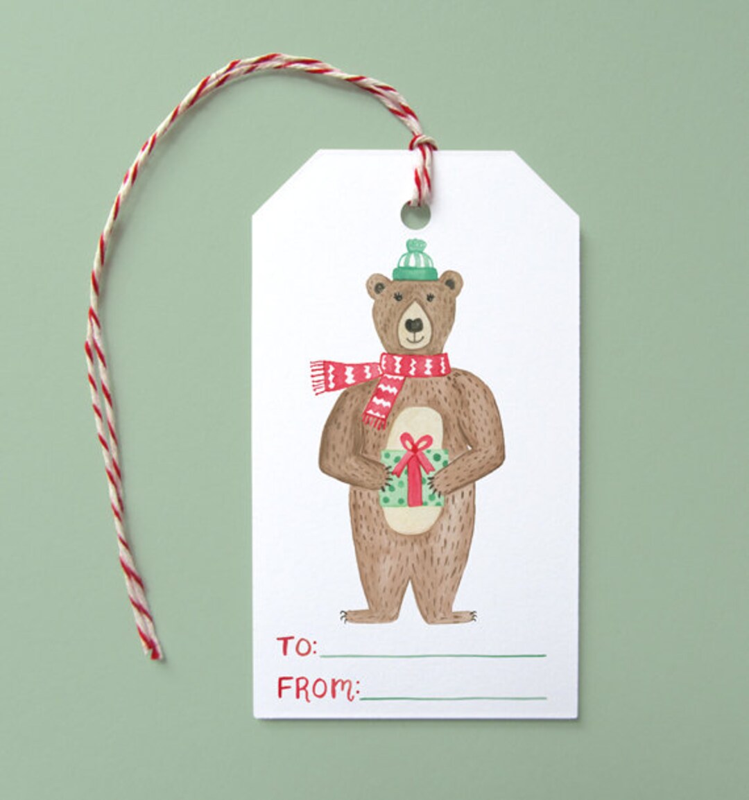 Holiday Gift Tags, Set of 10 Gift Tags, Bear Gift Tags, Cute Holiday ...