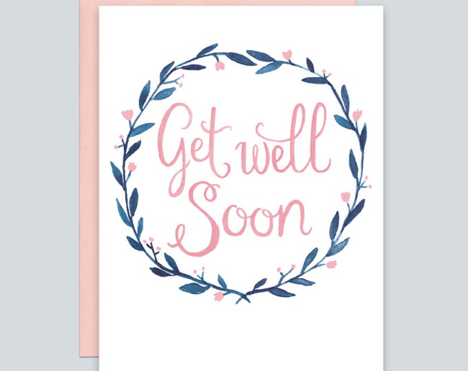 Get Well Soon Sympathy Card With Watercolor Wreath Feel - Etsy