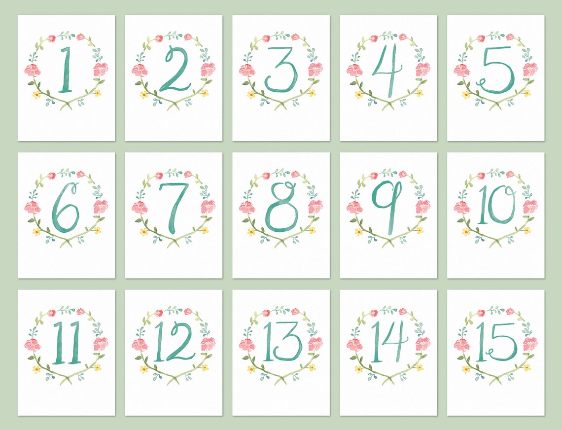 Watercolor Flower Table Numbers Watercolor Wreath Table - Etsy