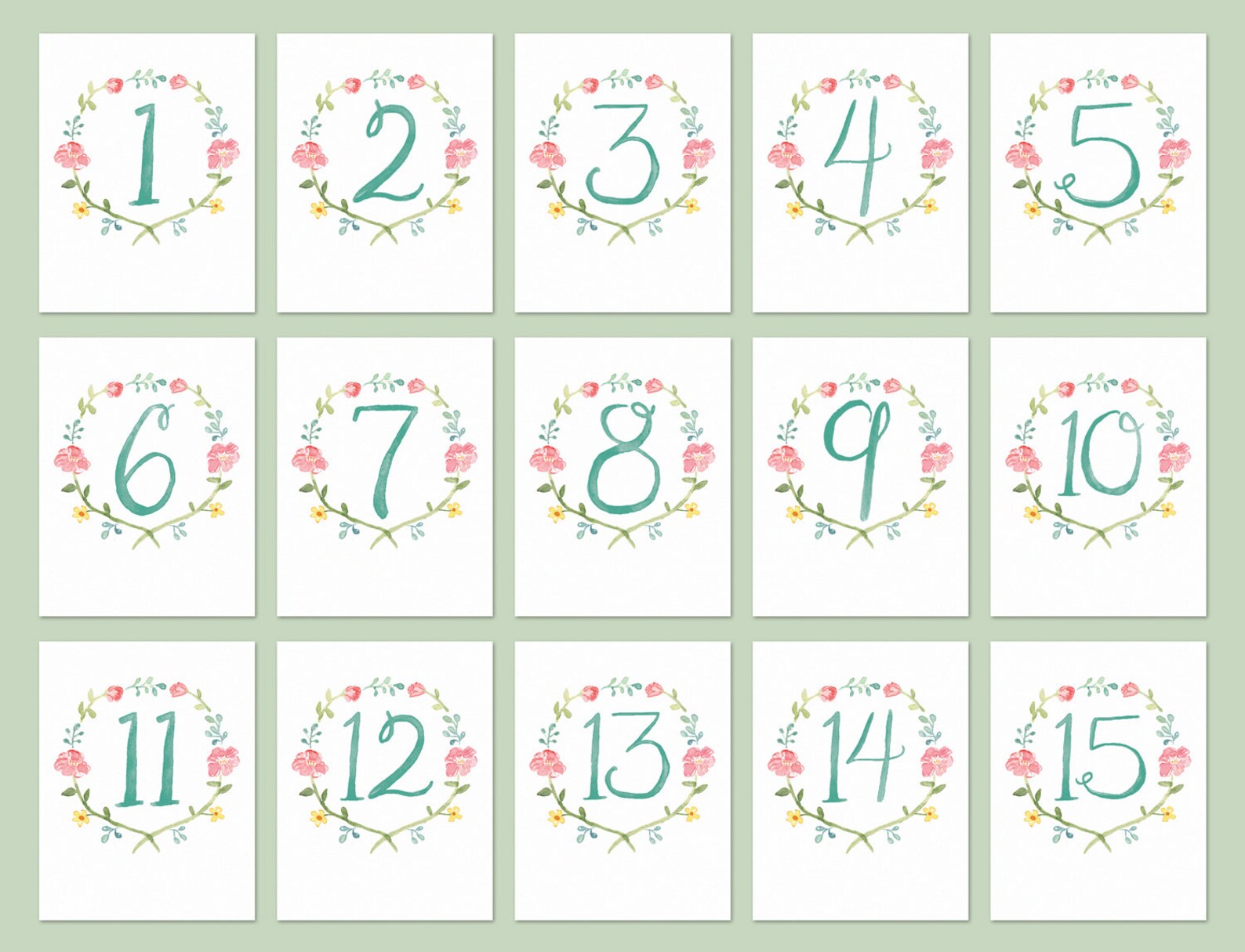Watercolor Flower Table Numbers Watercolor Wreath Table - Etsy