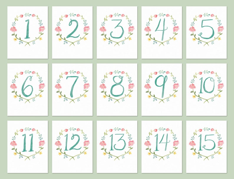 Watercolor Flower Table Numbers Watercolor Wreath Table - Etsy