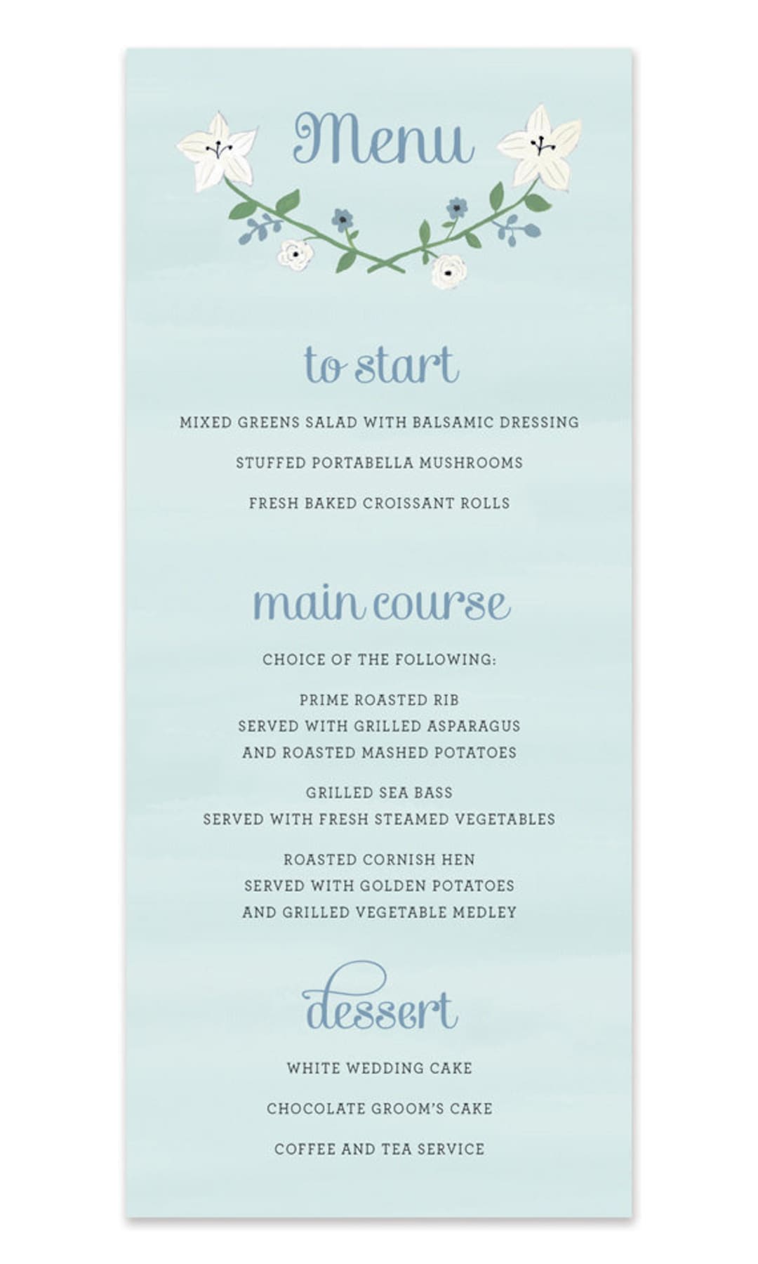Flower Menu Card With Blue Background, Floral Menu Card, Hand-painted ...
