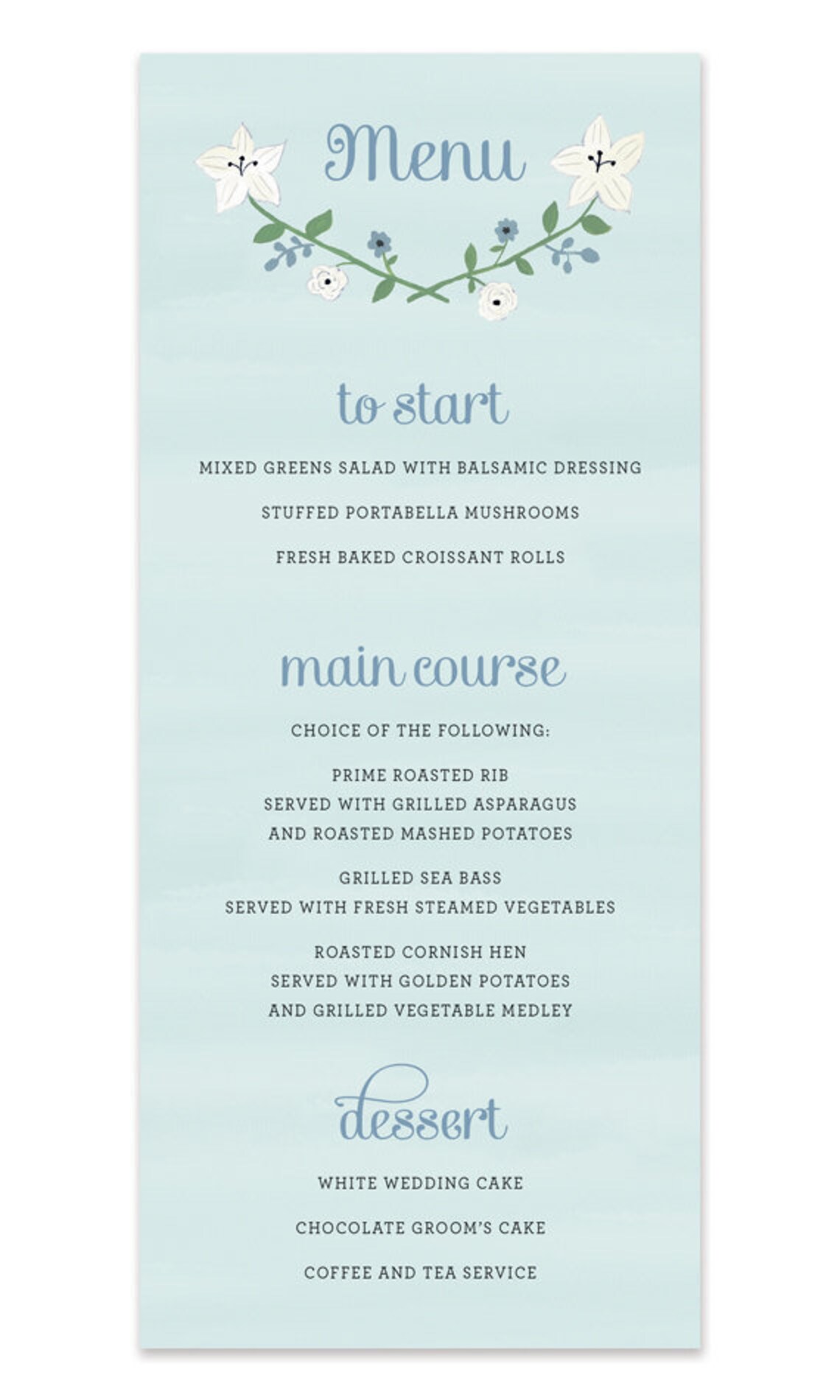 Flower Menu Card With Blue Background Floral Menu Card - Etsy