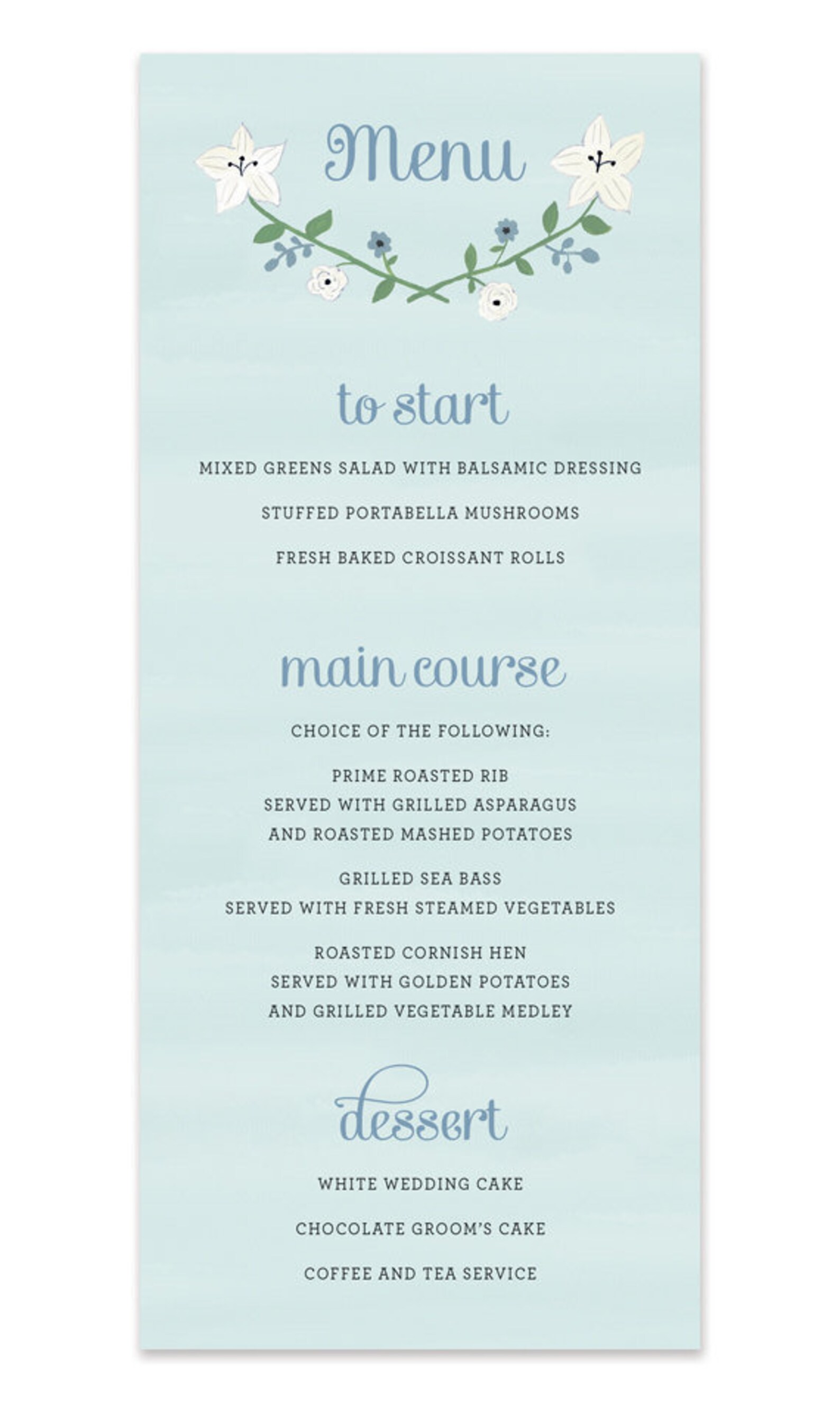 Flower Menu Card With Blue Background Floral Menu Card - Etsy