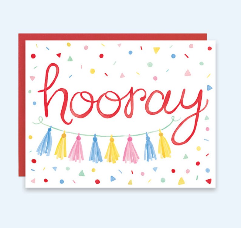 Hooray Greeting Card Confetti Card Watercolor Confetti Card - Etsy