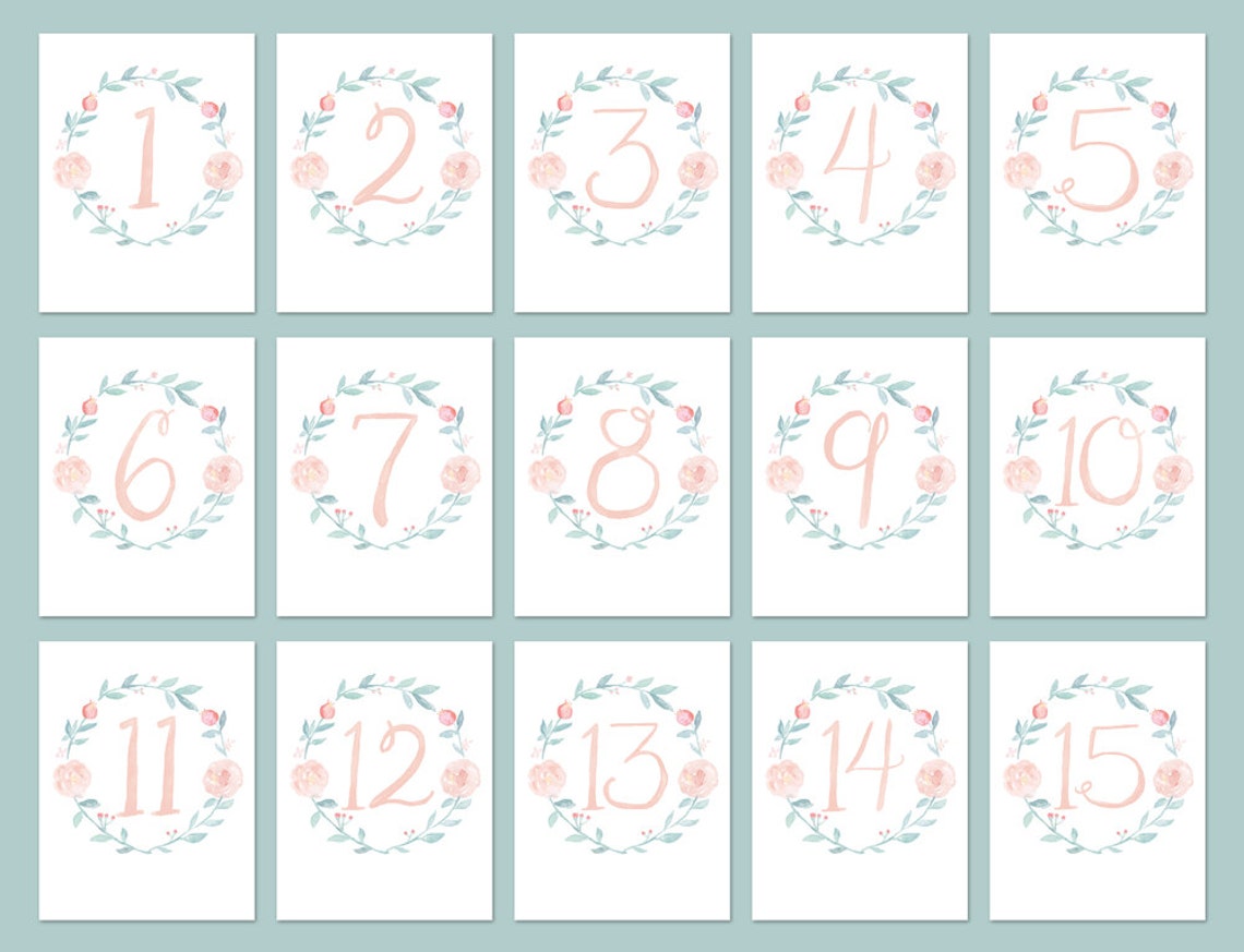 Watercolor Wreath Table Numbers Pastel Wedding Table Numbers - Etsy