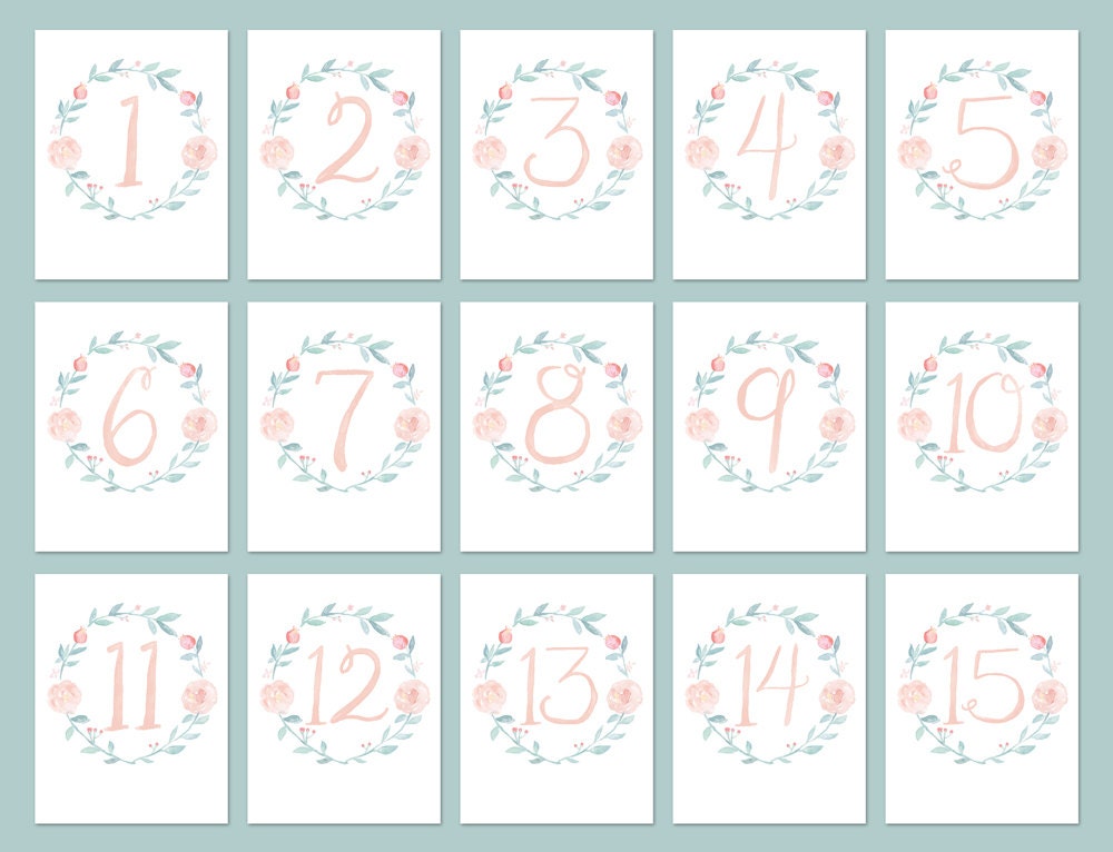 Watercolor Wreath Table Numbers Pastel Wedding Table Numbers - Etsy