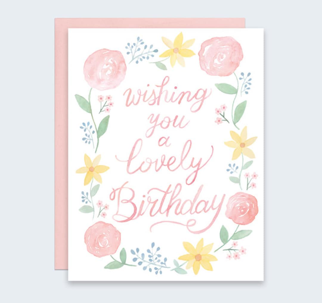 Pretty Birthday Card, Floral Wreath Birthday Card, Wishing You a Lovely ...