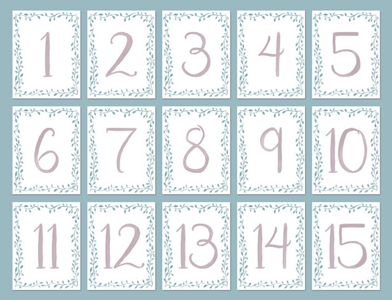 Watercolor Leaf Border Table Numbers Rustic Wedding Table - Etsy