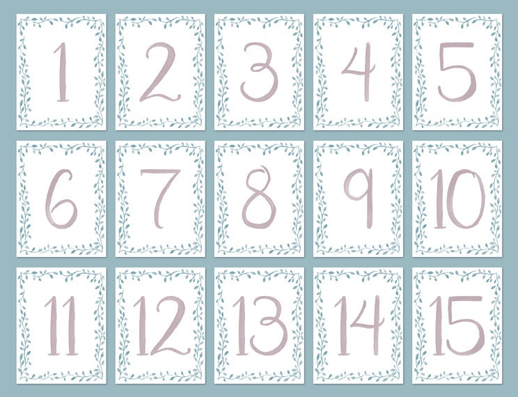Watercolor Leaf Border Table Numbers Rustic Wedding Table - Etsy