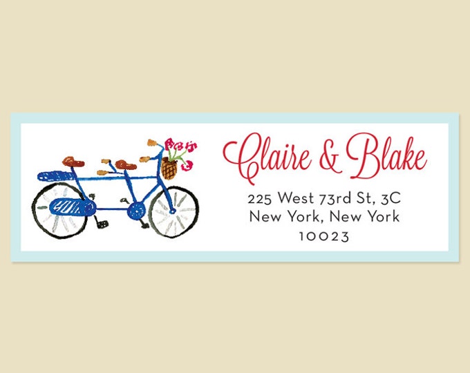 Bicycle Built for Two Return Address Label With Hand-painted Bike, Bike ...