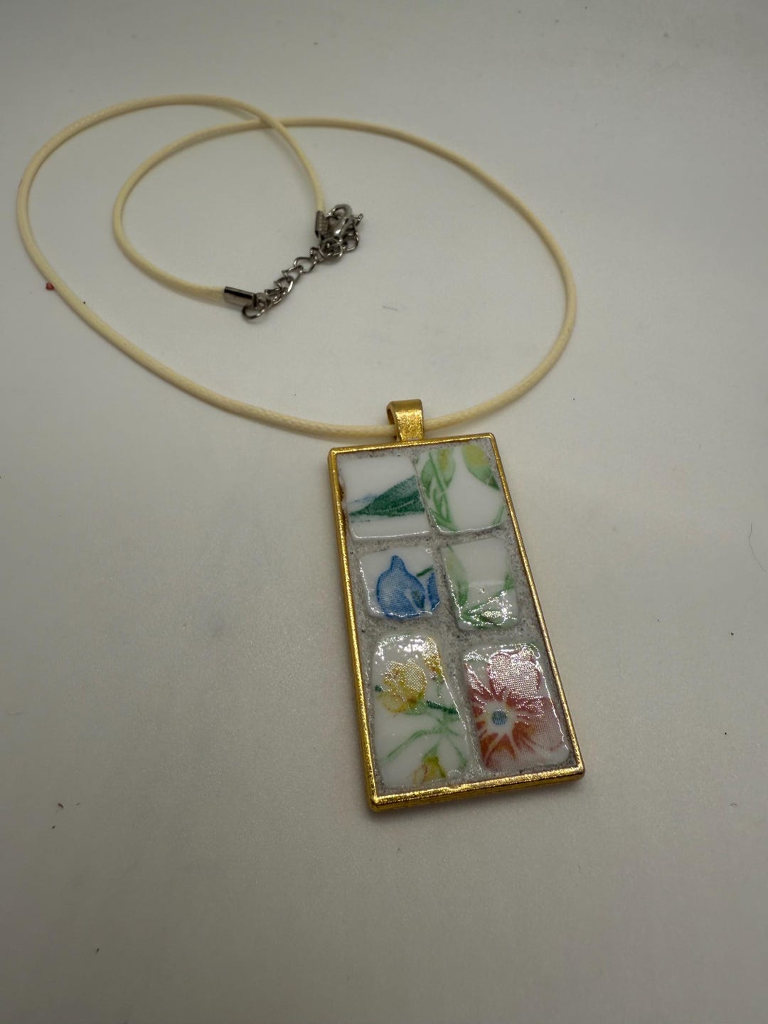 Mosaic Necklace -ceramic Tile With Flowers - Etsy