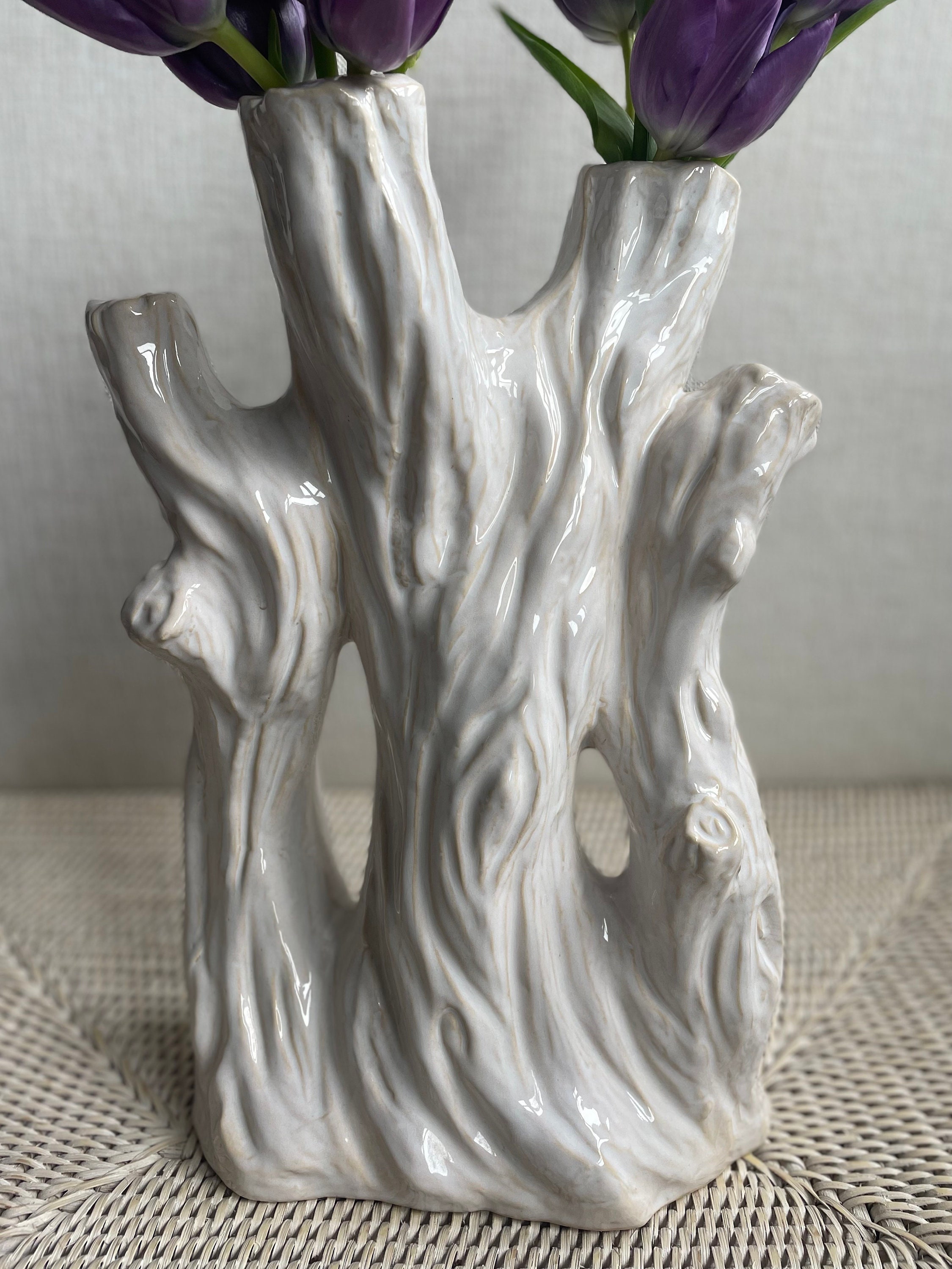 Vintage Tree Bark Vase Faux Bois Tulipiere Vase Ivory White Large Tree ...