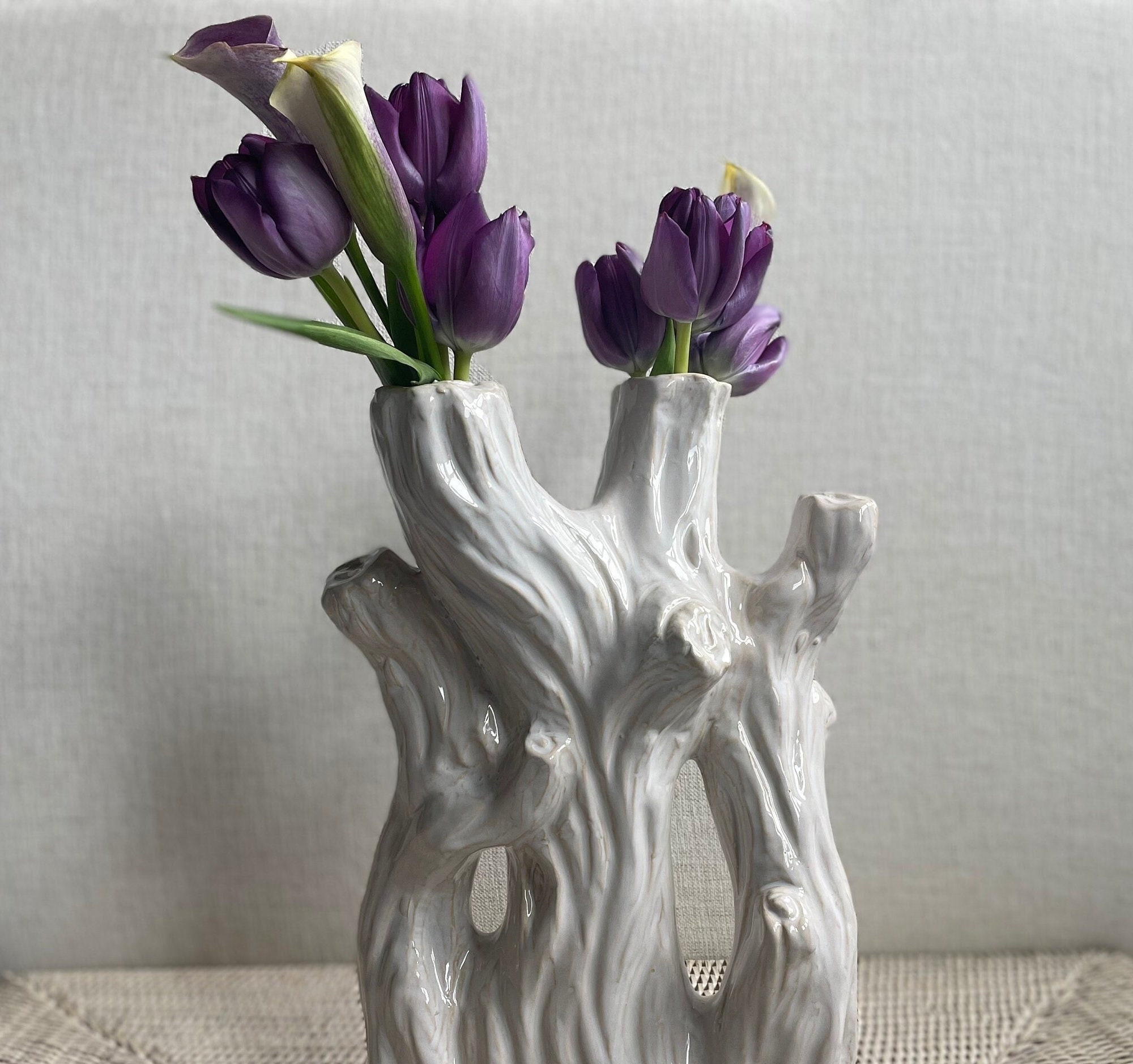 Vintage Tree Bark Vase Faux Bois Tulipiere Vase Ivory White Large Tree ...