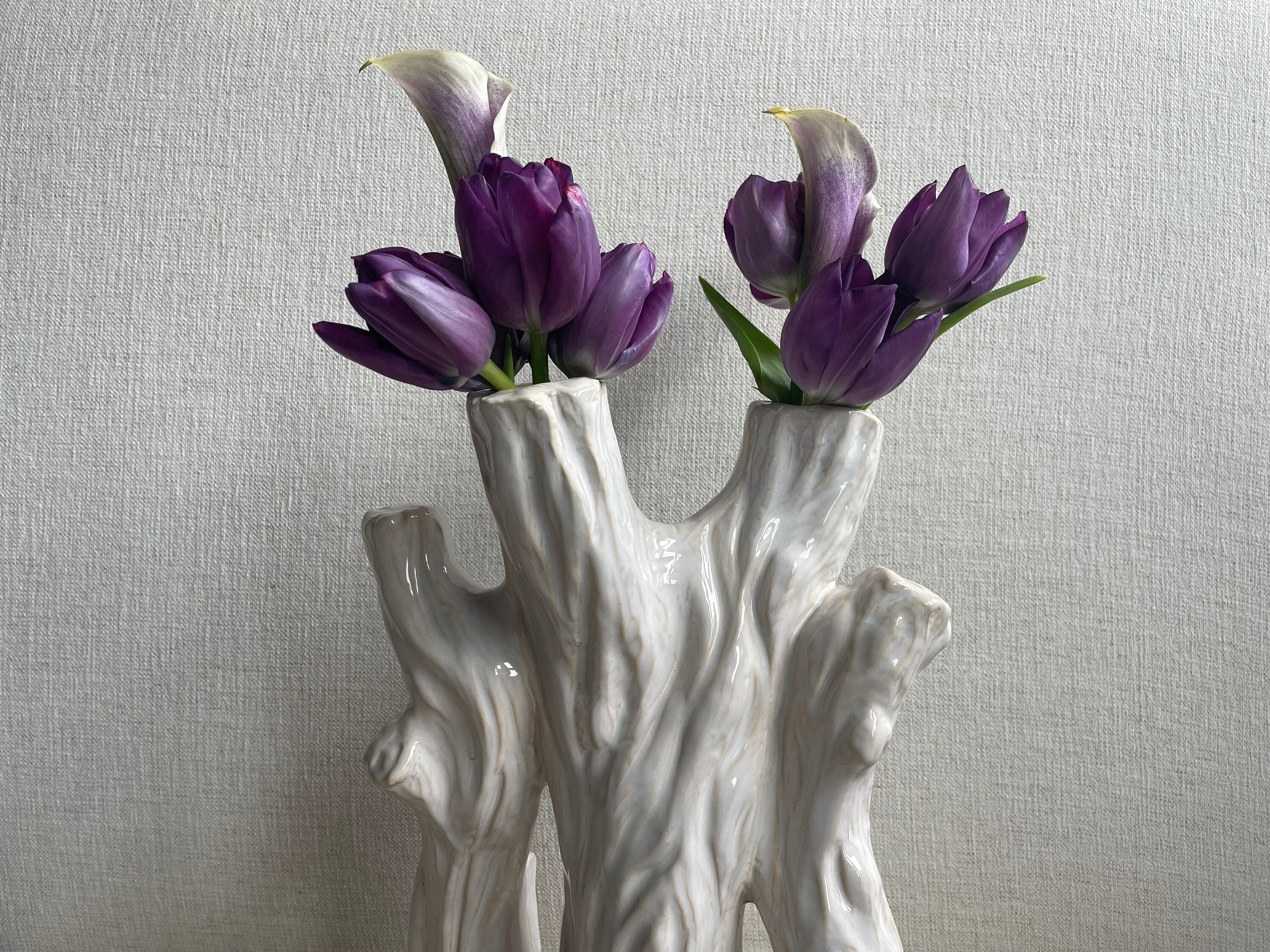 Vintage Tree Bark Vase Faux Bois Tulipiere Vase Ivory White Large Tree ...