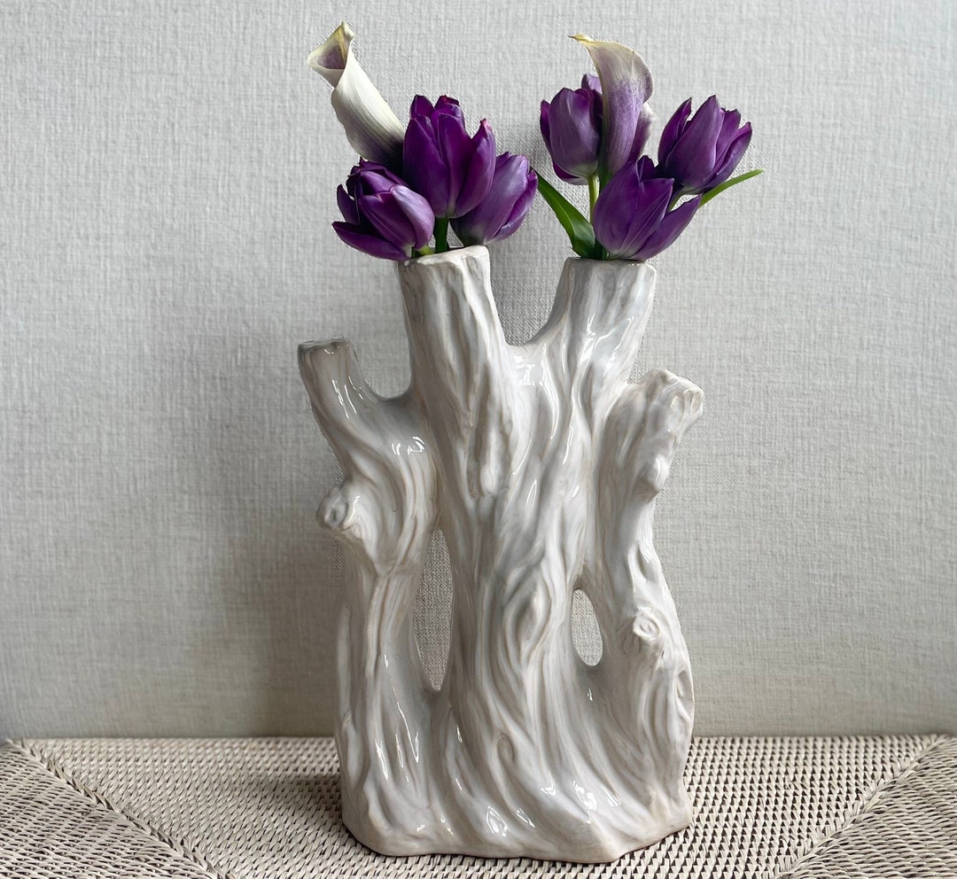 Vintage Tree Bark Vase Faux Bois Tulipiere Vase Ivory White Large Tree ...