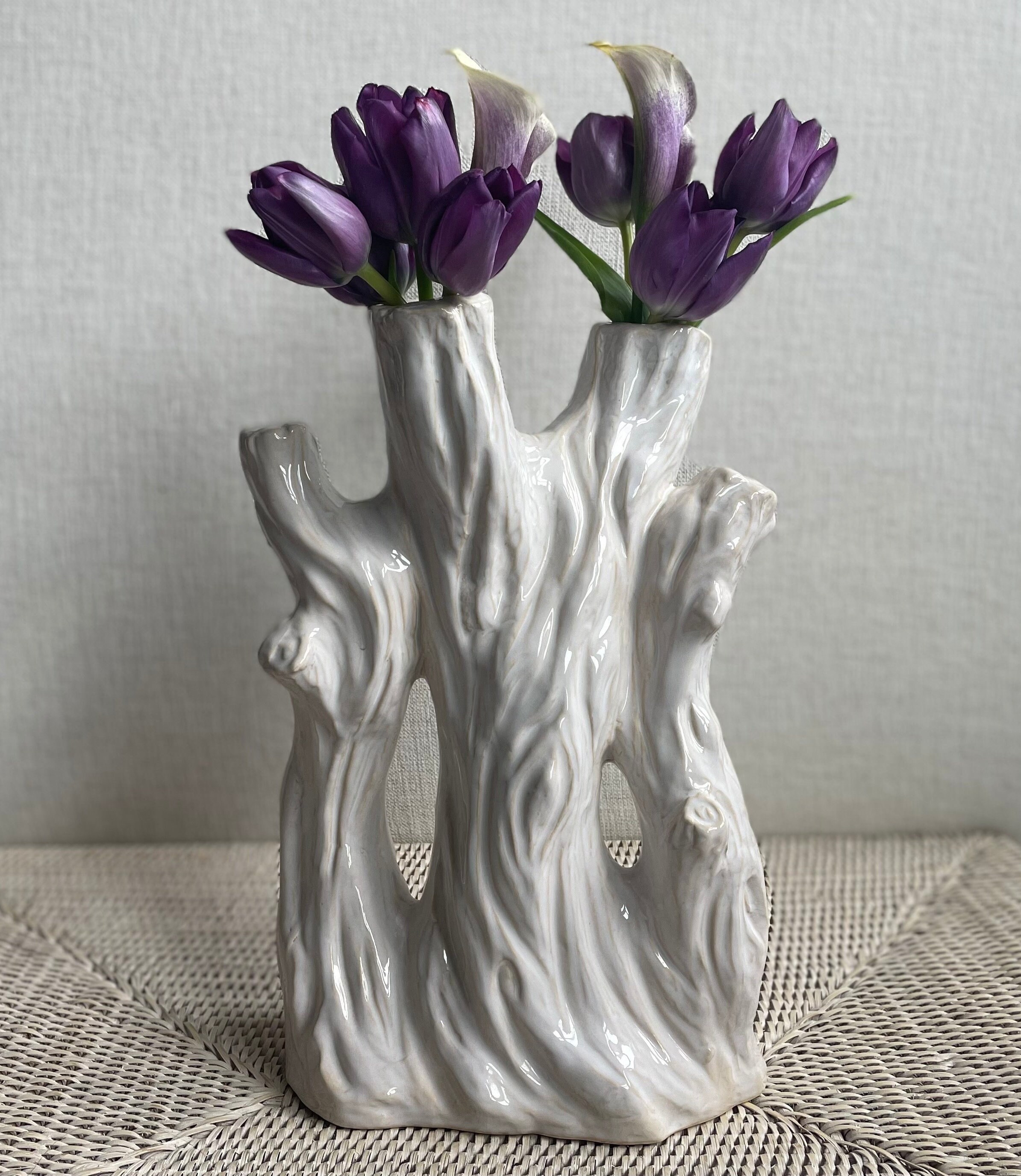Vintage Tree Bark Vase Faux Bois Tulipiere Vase Ivory White Large Tree ...