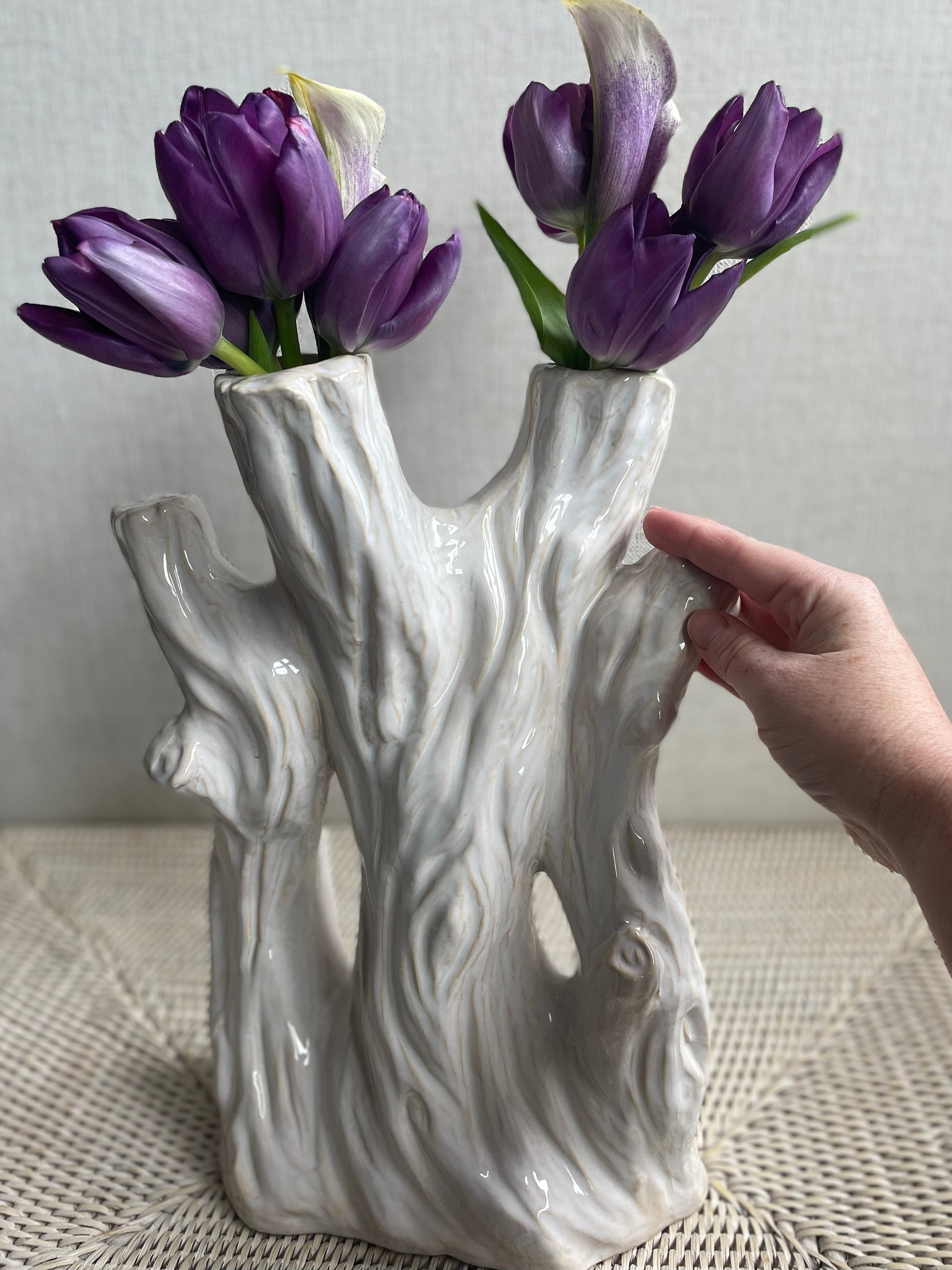 Vintage Tree Bark Vase Faux Bois Tulipiere Vase Ivory White Large Tree ...