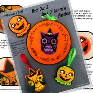 Hoot Owl & Jack O' Lantern Pattern ~ a PDF Hand Embroidered Patch ...