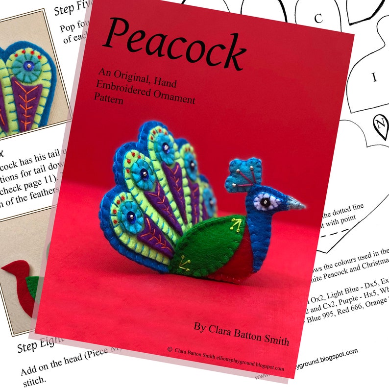 Peacock ~ a PDF Pattern for a Hand Embroidered Felt Plush Ornament ...