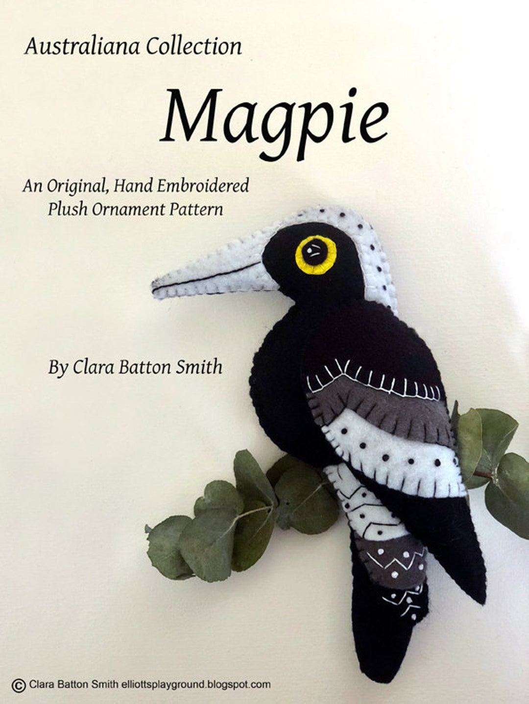 MAGPIE ~ a PDF Pattern for a Hand Embroidered Felt Plush Ornament ...