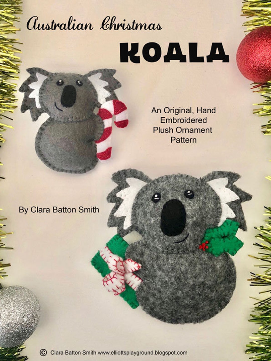Australian Christmas Koala ~ a PDF Pattern for a Hand Embroidered Felt ...