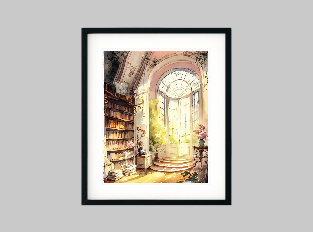 Glowing Library 6 Watercolor Print Book Lover Cottagecore Series ...