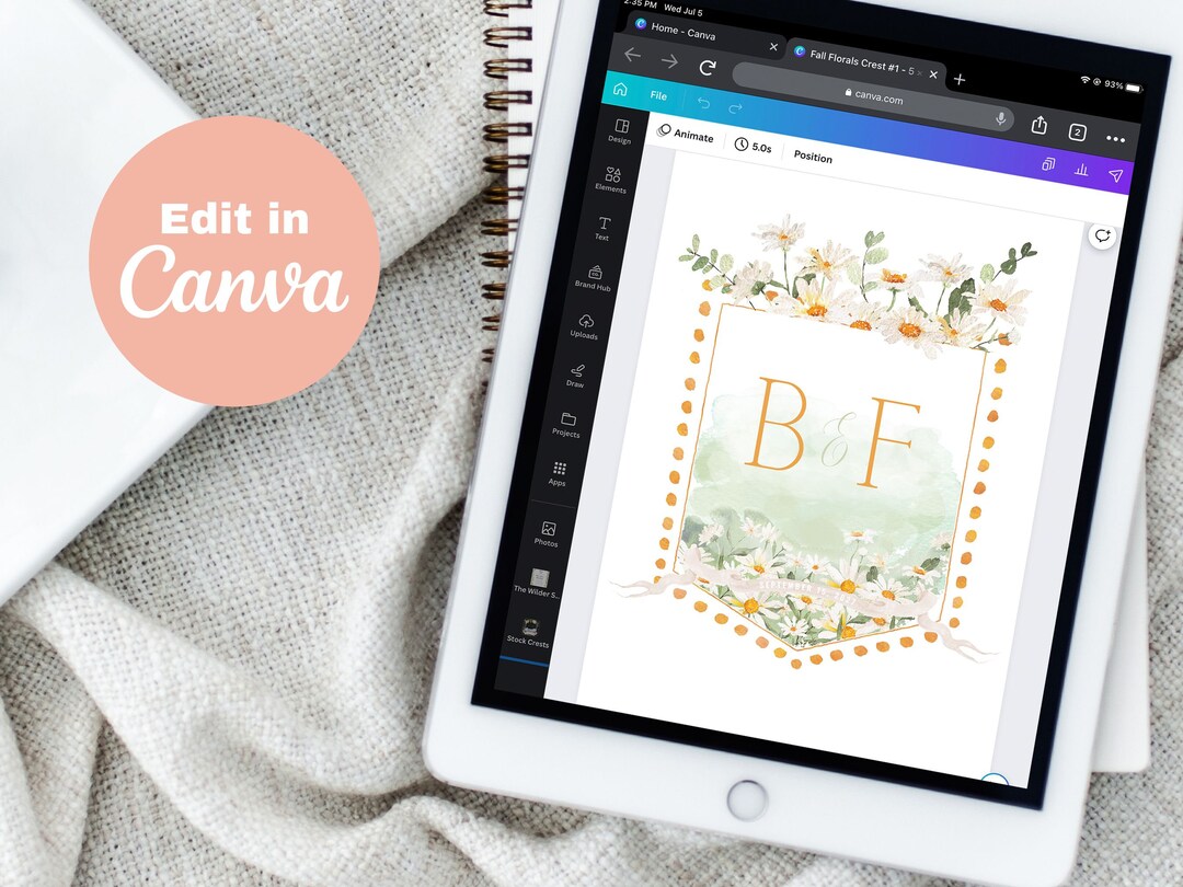 Pretty Daisies Crest 1 Editable Crest Canva Template, Blank Wedding ...