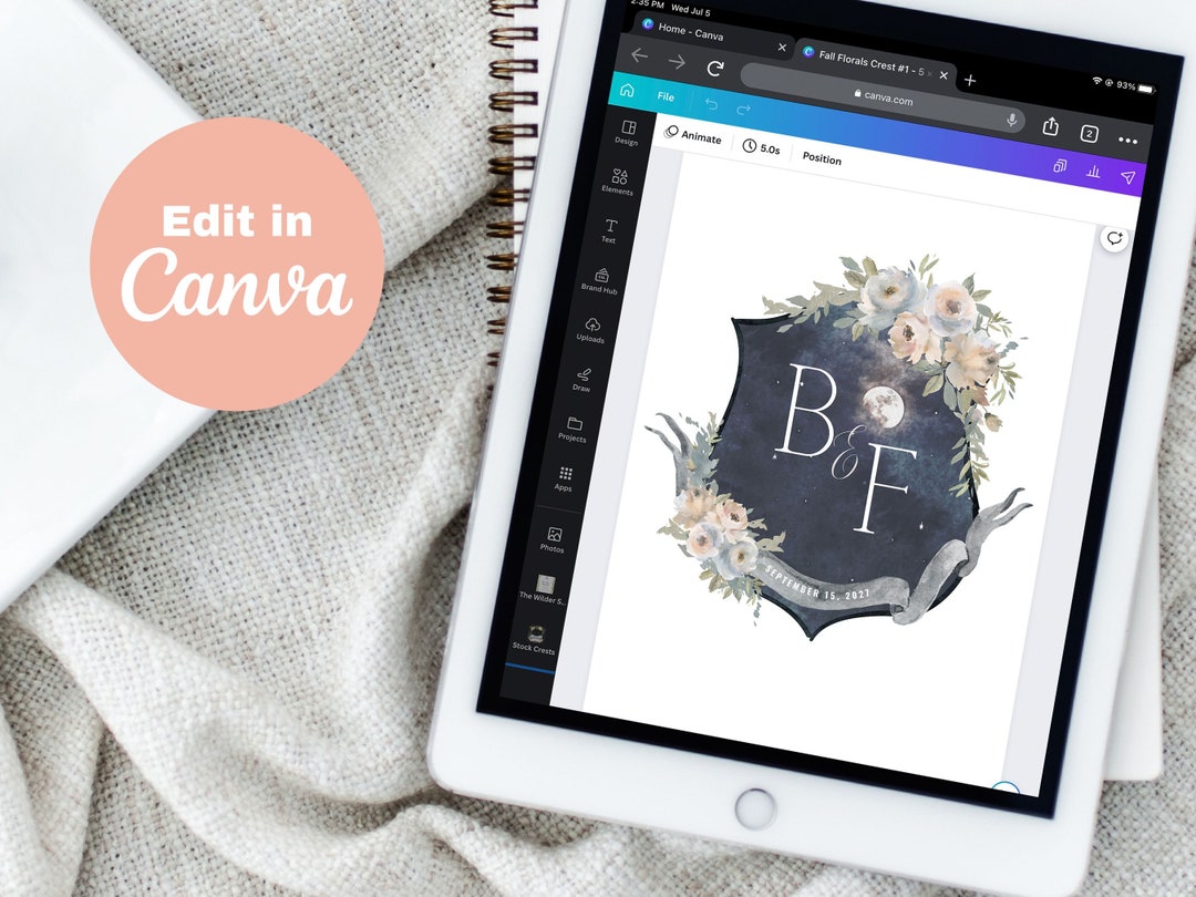 Starry Night Crest 1 Editable Crest Canva Template, Blank Wedding Crest ...