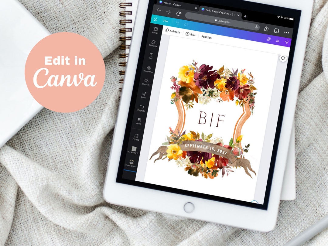 Fall Florals Crest 1 Editable Crest Canva Template, Blank Wedding Crest ...