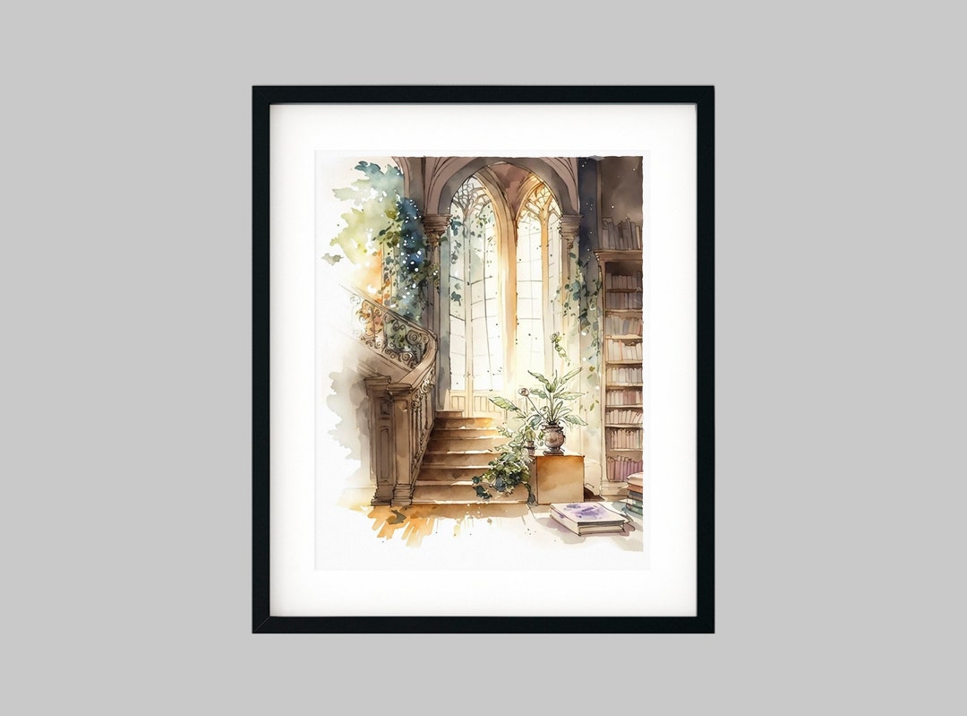 Glowing Library 5 Watercolor Print Book Lover Watercolor Series ...