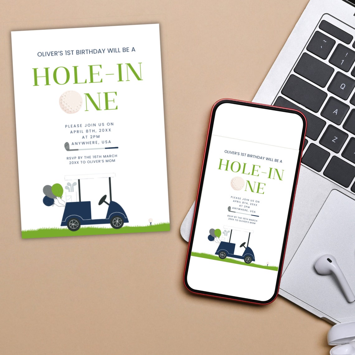 Editable Hole in One Birthday Template Canva, Hole in 1 First Birthday ...