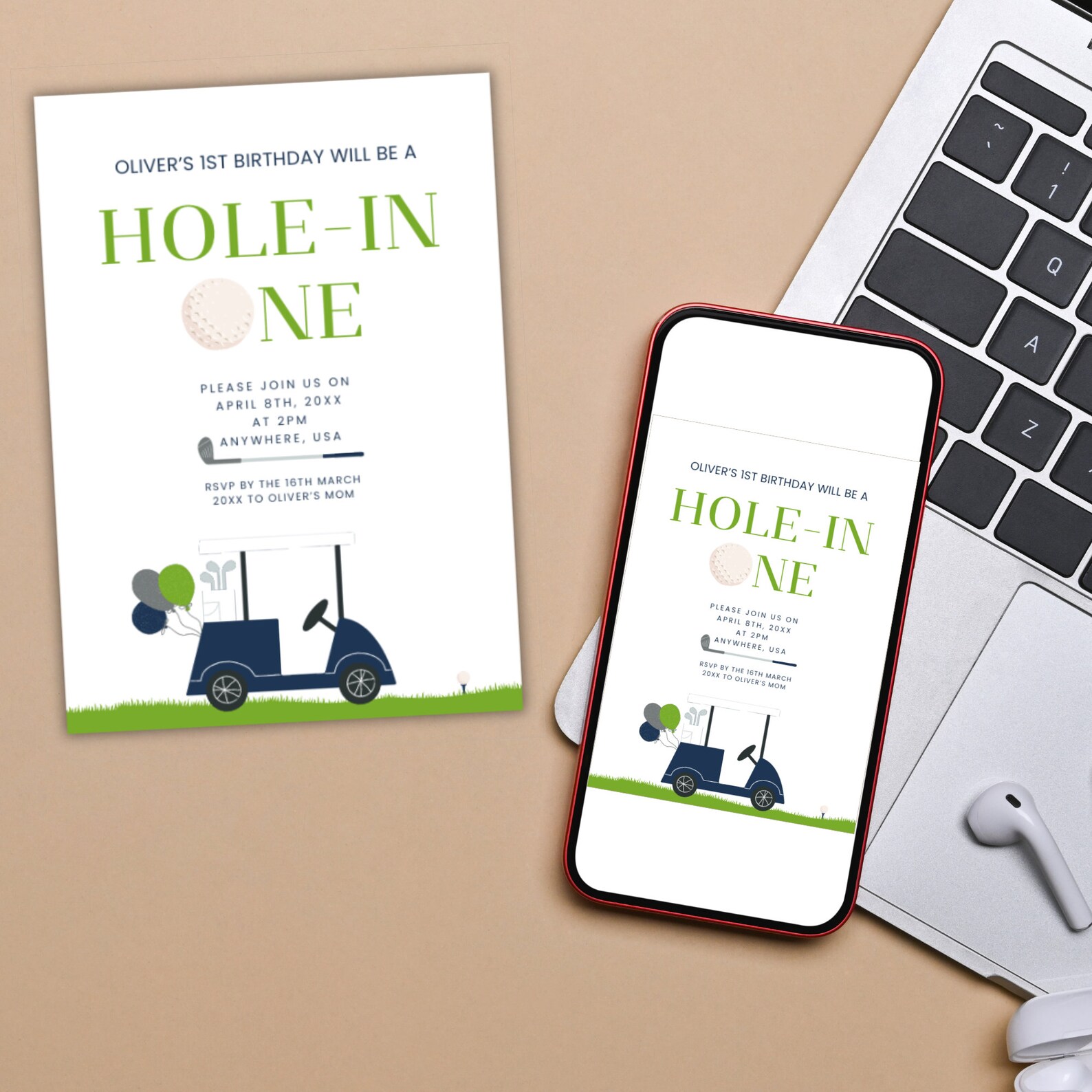 Editable Hole in One Birthday Template Canva, Hole in 1 First Birthday ...