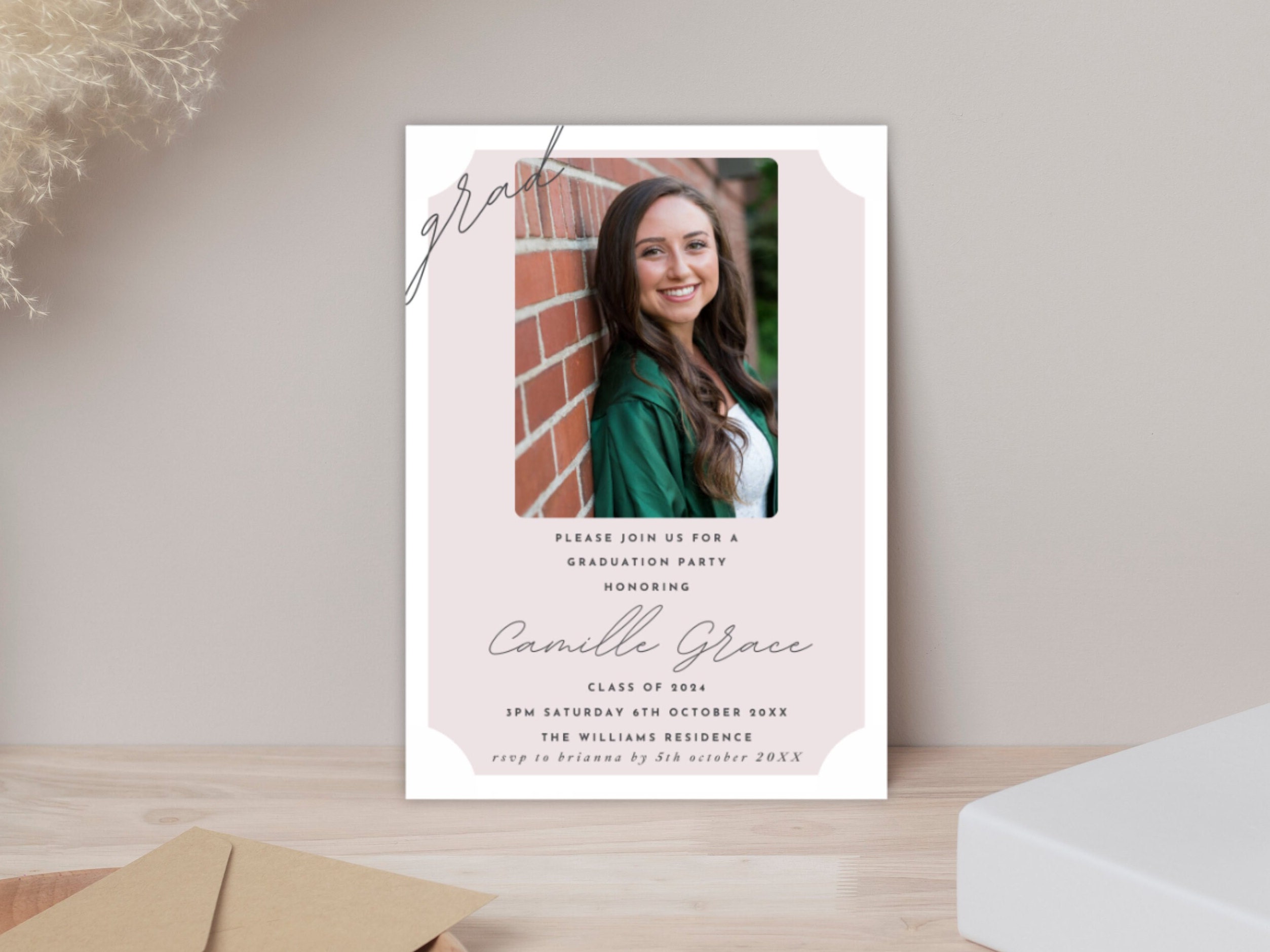 Modern Feminine Graduation Invite Poster BUNDLE TEMPLATE Canva Invite ...