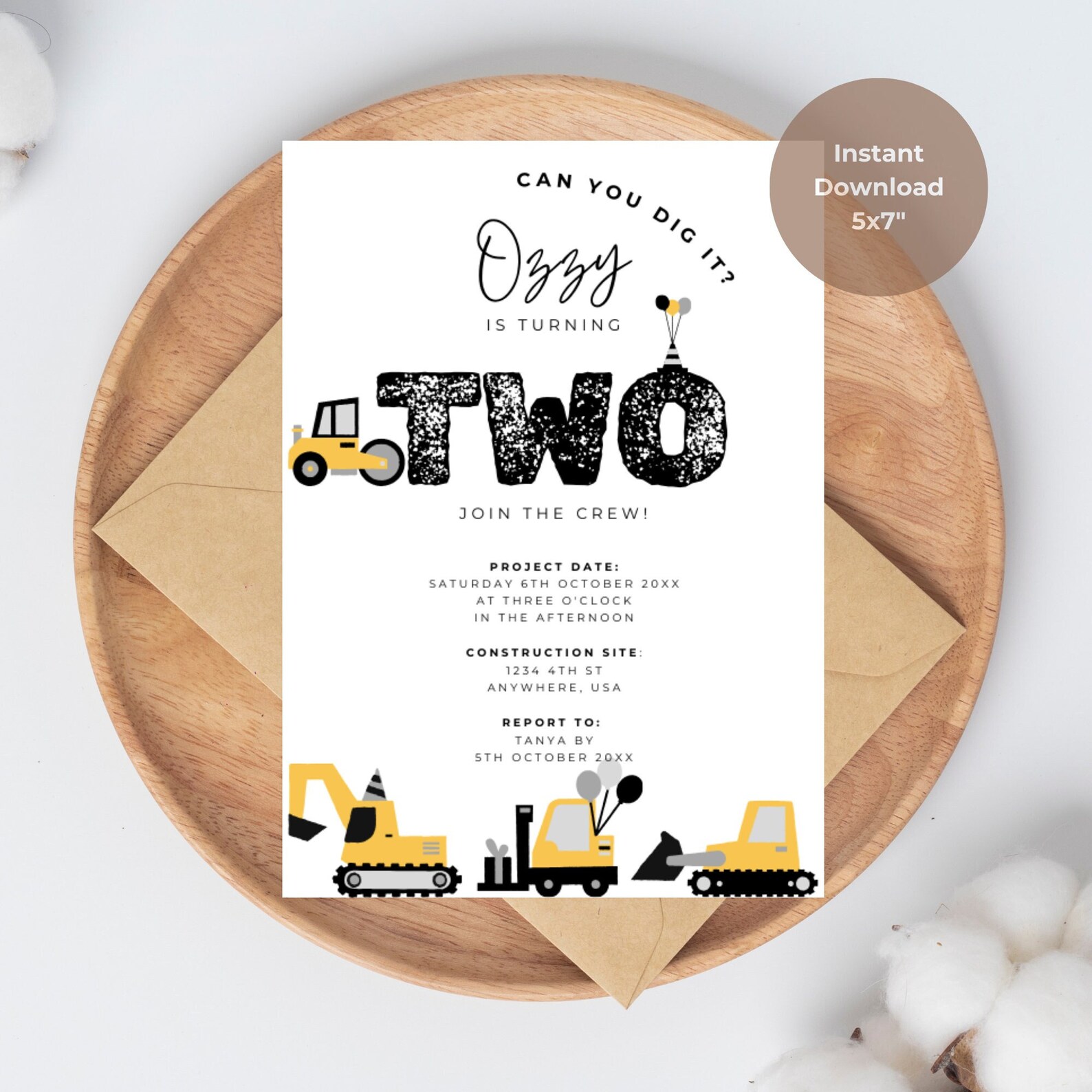 Editable Construction Site Birthday Invitation, Dump Truck Birthday ...