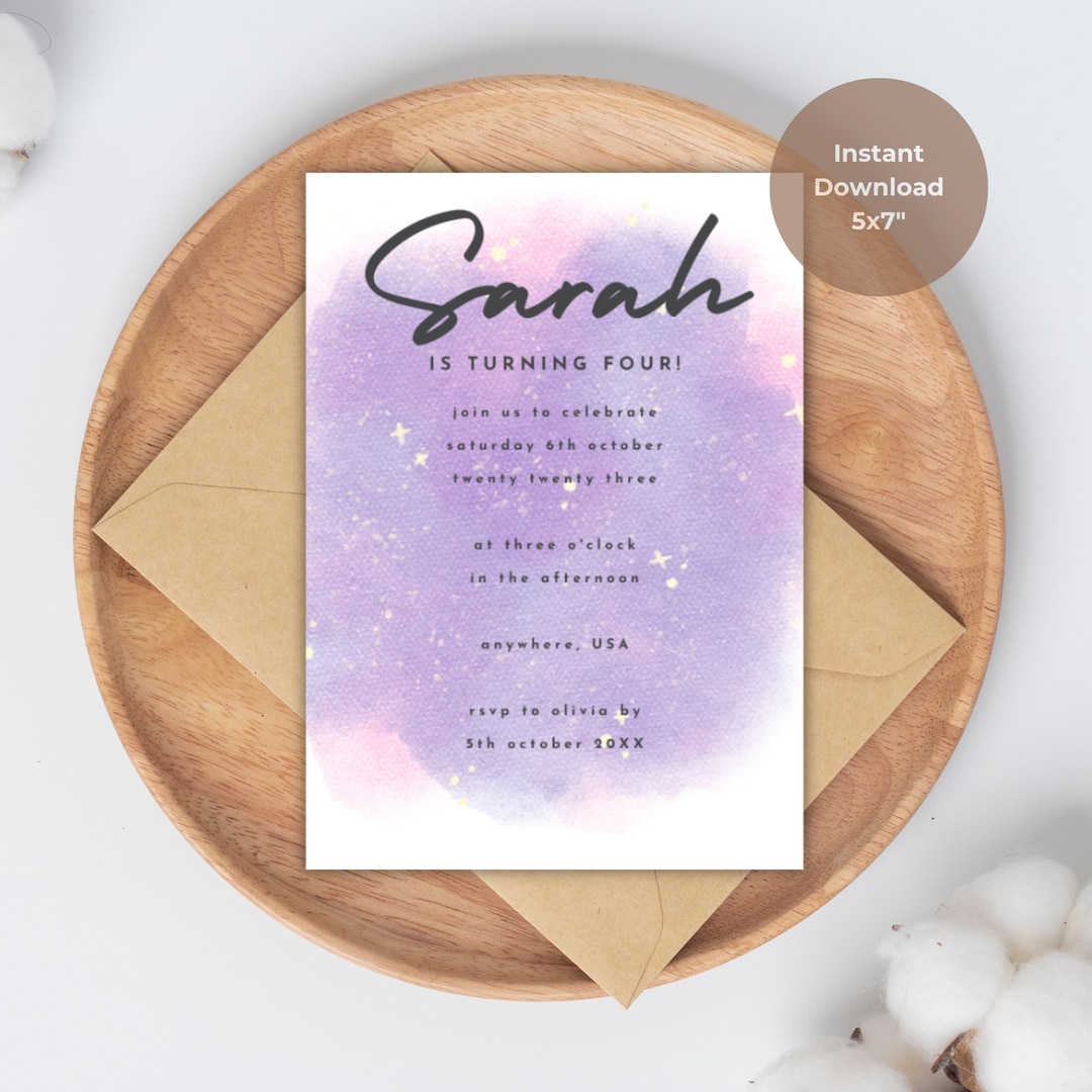 Glitter Purple Birthday Invitation, Girlie Birthday, Girl Birthday ...