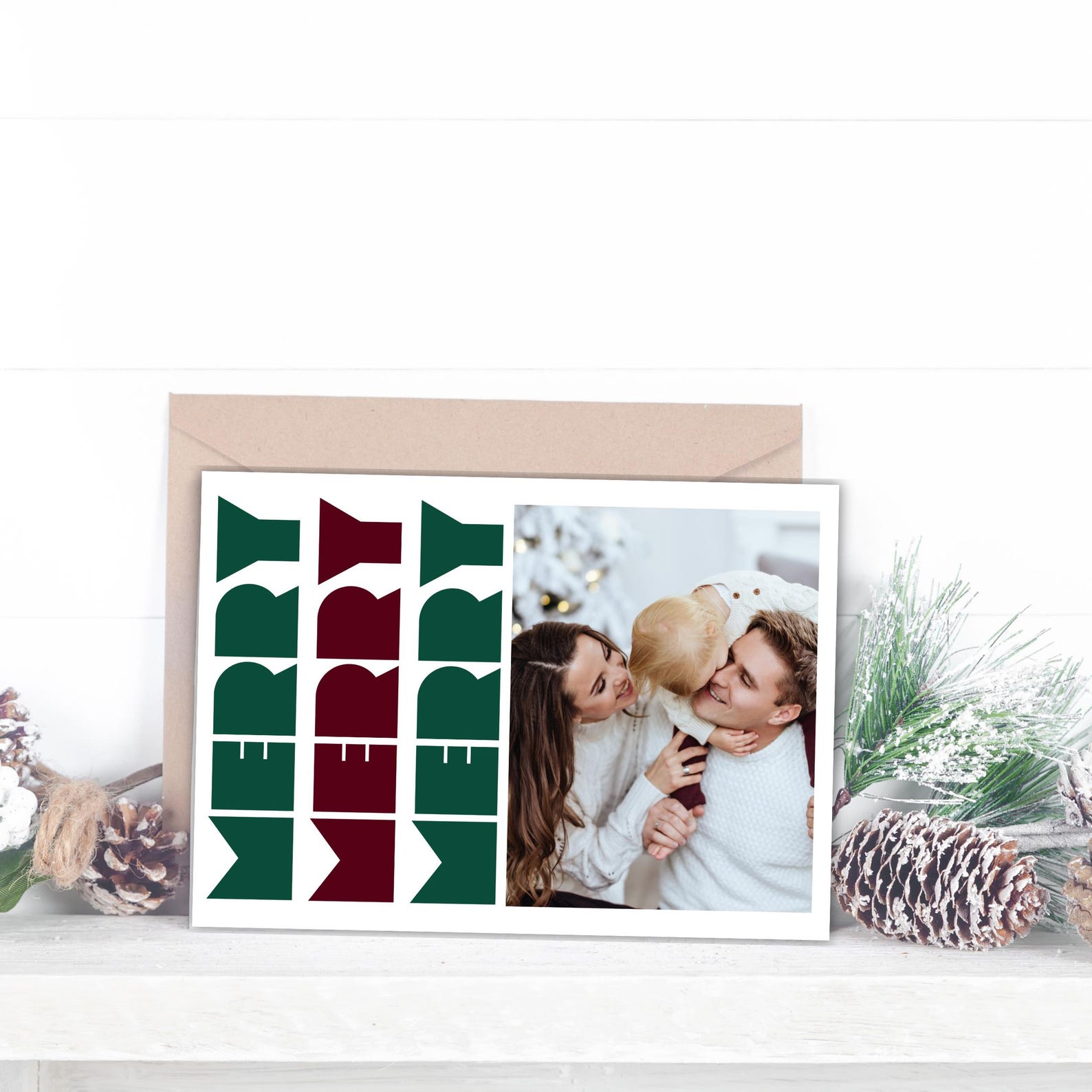 Modern Merry Photo Card Template, Holiday Photo Card, Print Your Own ...
