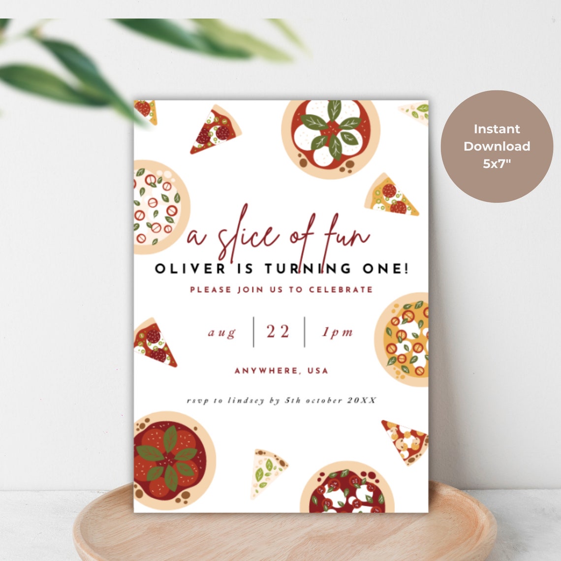 Pizza Party Invitation TEMPLATE, Slice of Fun First Birthday Invite ...