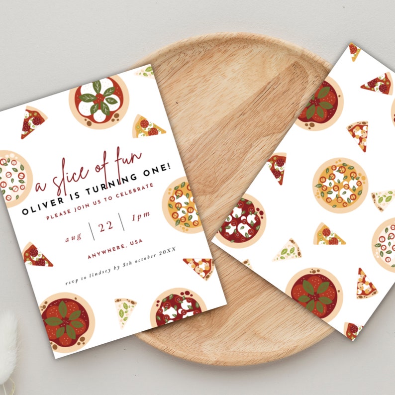 Pizza Party Invitation TEMPLATE, Slice of Fun First Birthday Invite ...