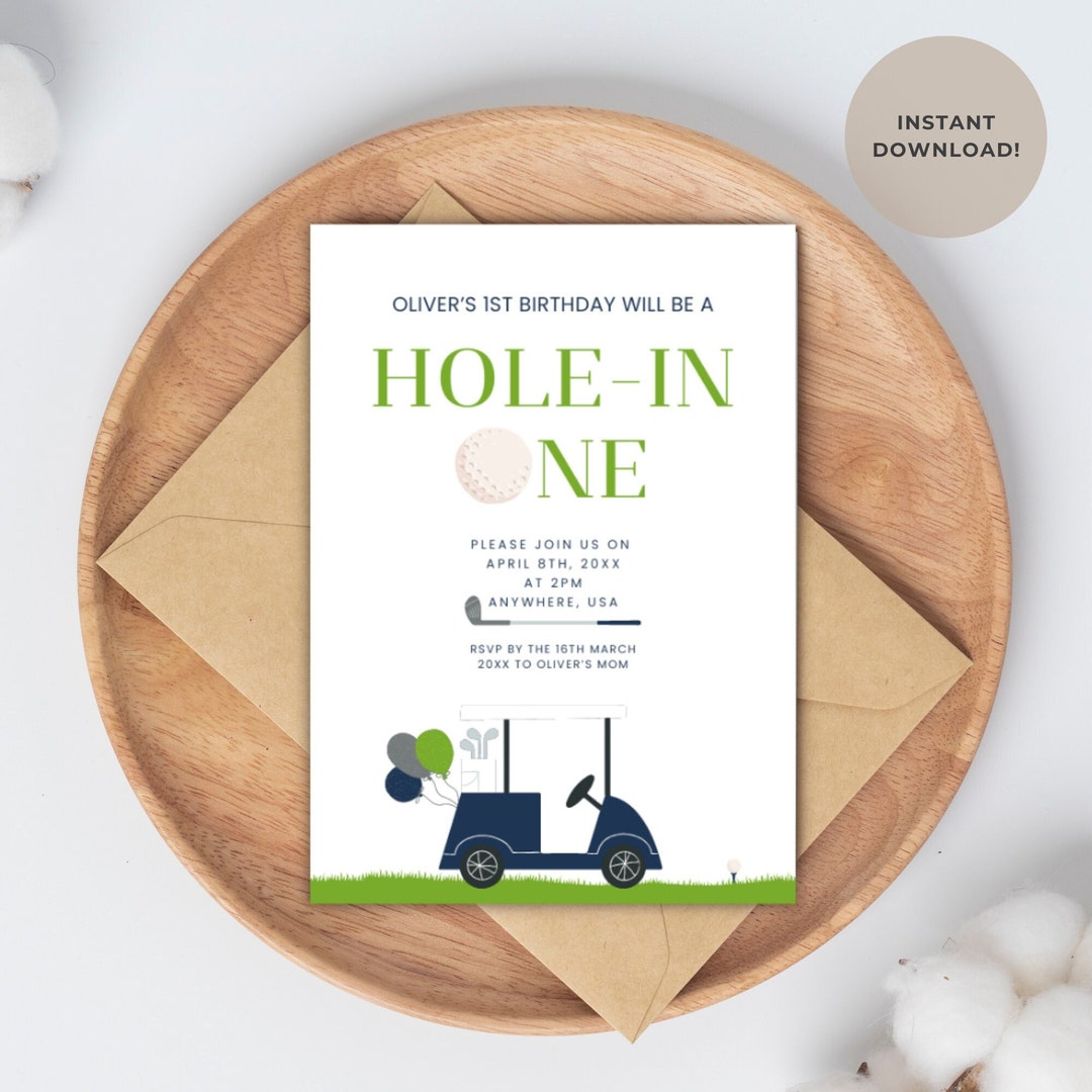 Editable Hole in One Birthday Template Canva, Hole in 1 First Birthday ...